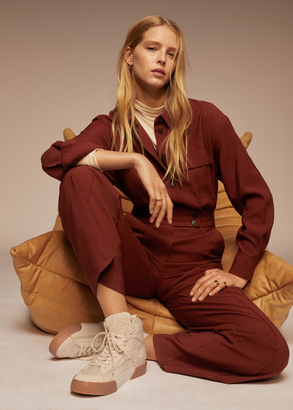 Shearling lace-up trainers