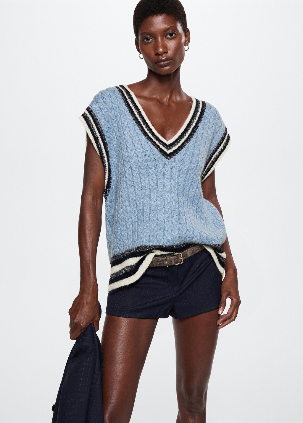 V-neck lurex vest - Women | MANGO OUTLET USA