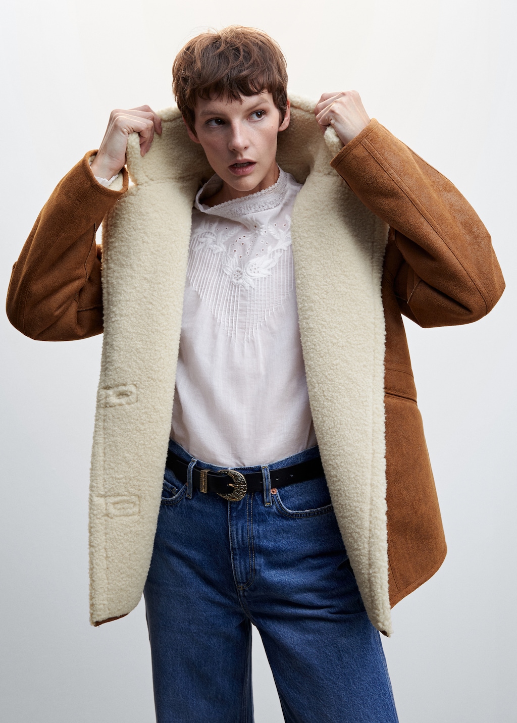 Oversized shearling-lined coat