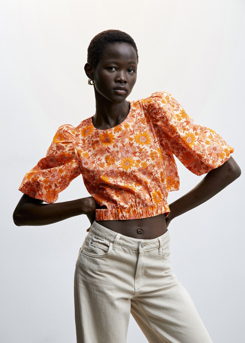 Printed crop blouse - Women | MANGO OUTLET Greece