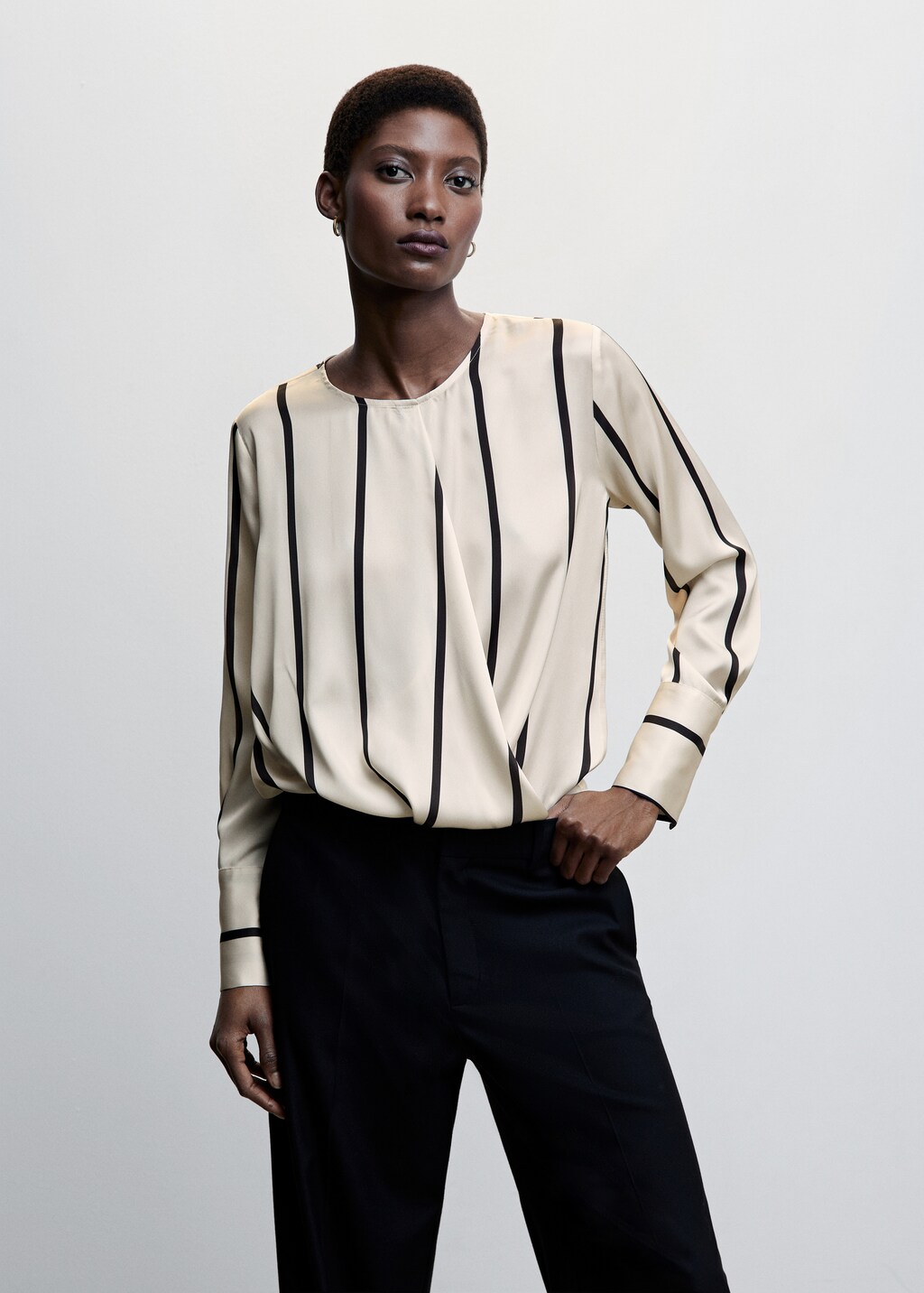 Striped satin blouse - Woman | MANGO OUTLET Bulgaria