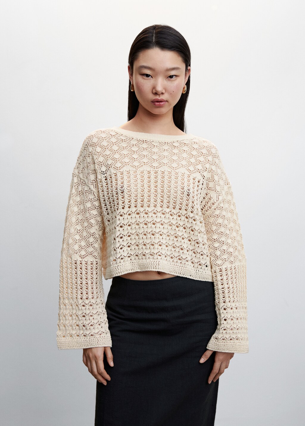 Openwork panel sweater - Woman | MANGO OUTLET USA
