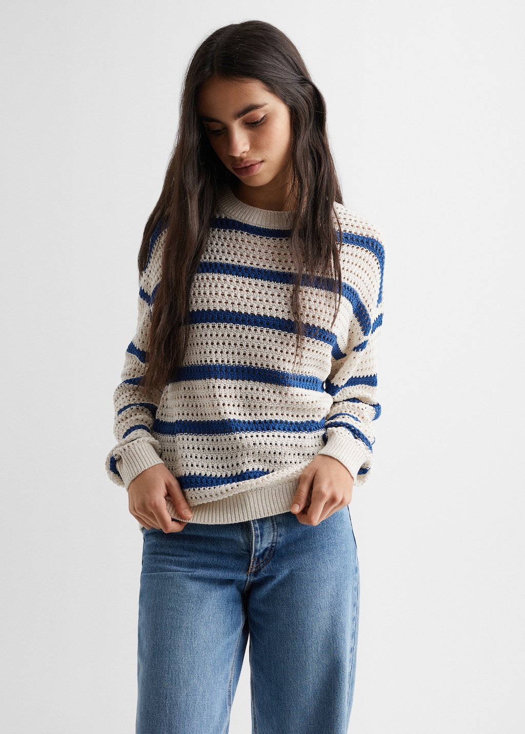 Striped openwork knit sweater