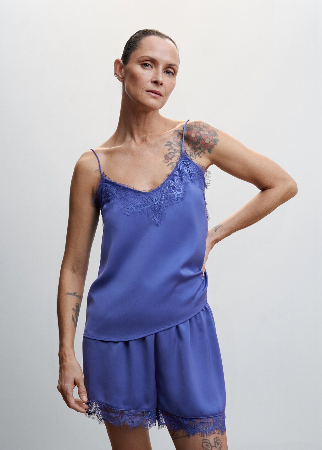 Satin lace top - Women | MANGO OUTLET USA