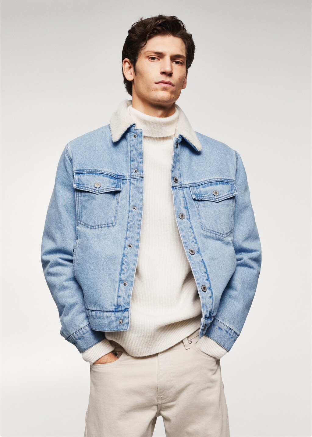 Shearling denim jacket - Man | MANGO OUTLET USA