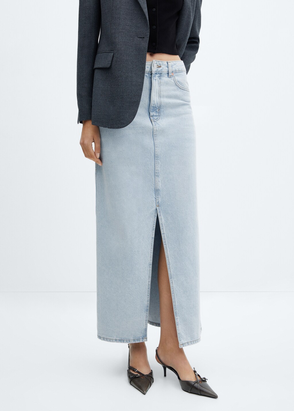 Slit denim skirt - Woman | MANGO OUTLET USA