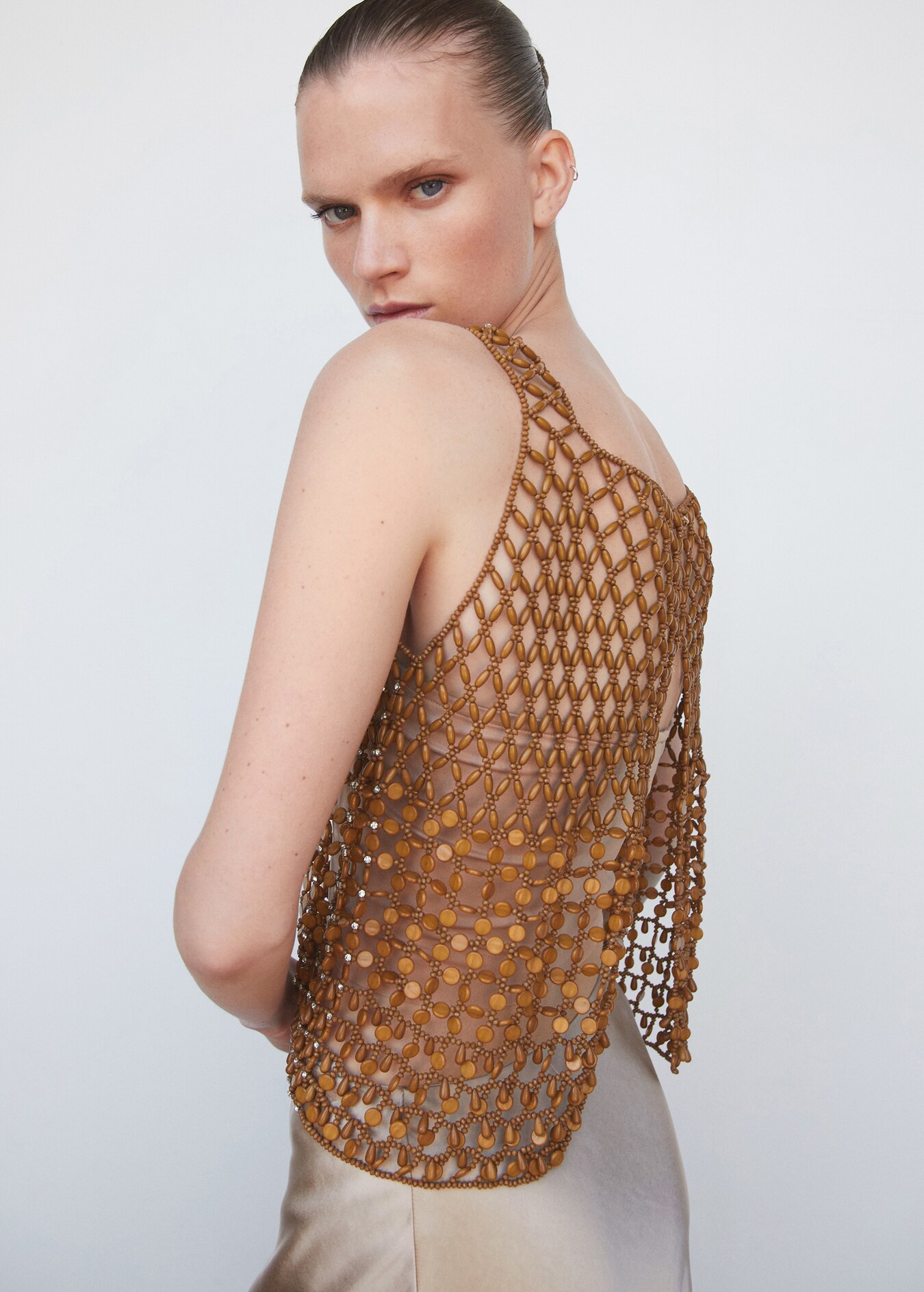 Beaded top with lace design - Women | MANGO OUTLET USA