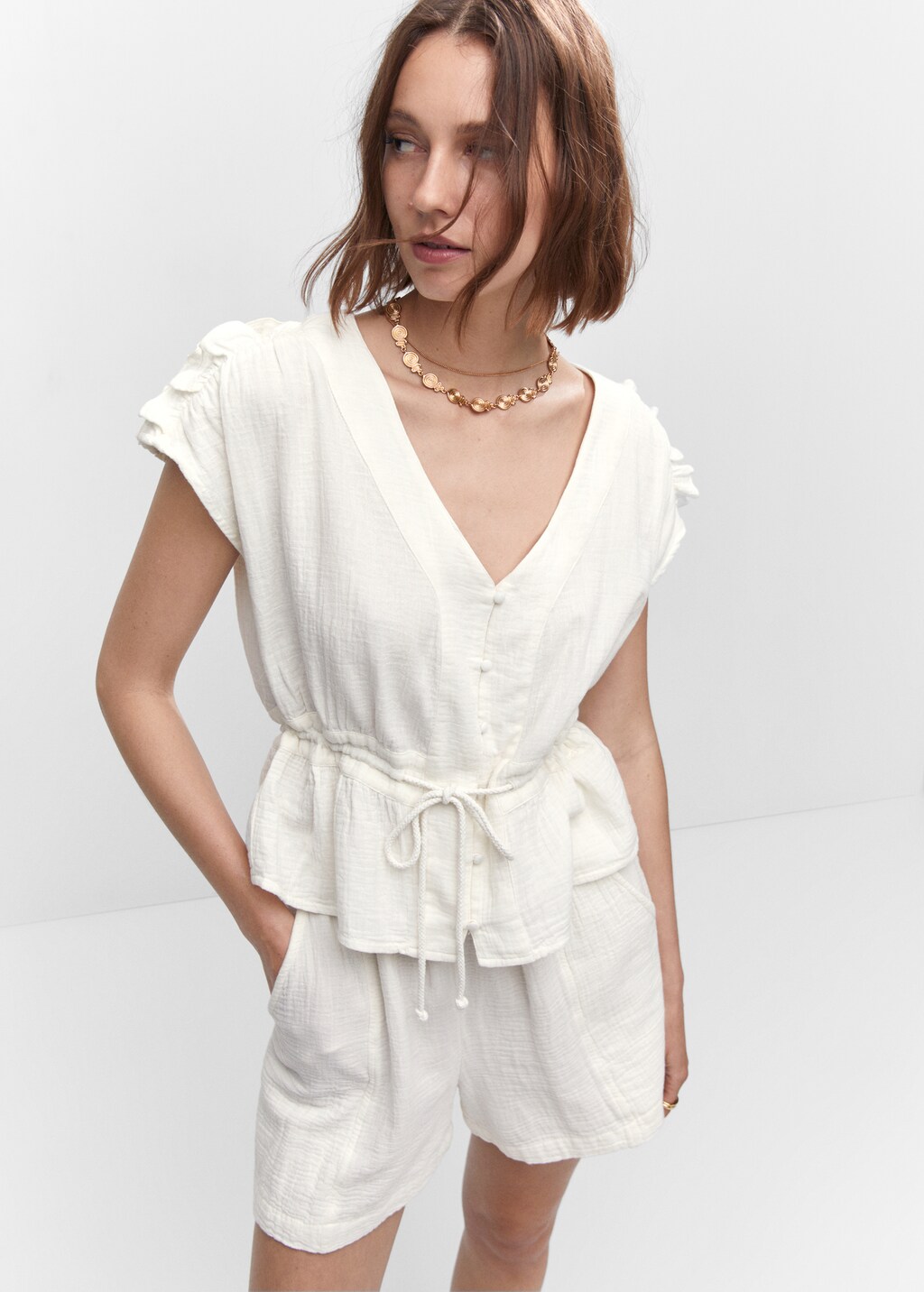 Bow textured blouse - Woman | MANGO OUTLET USA