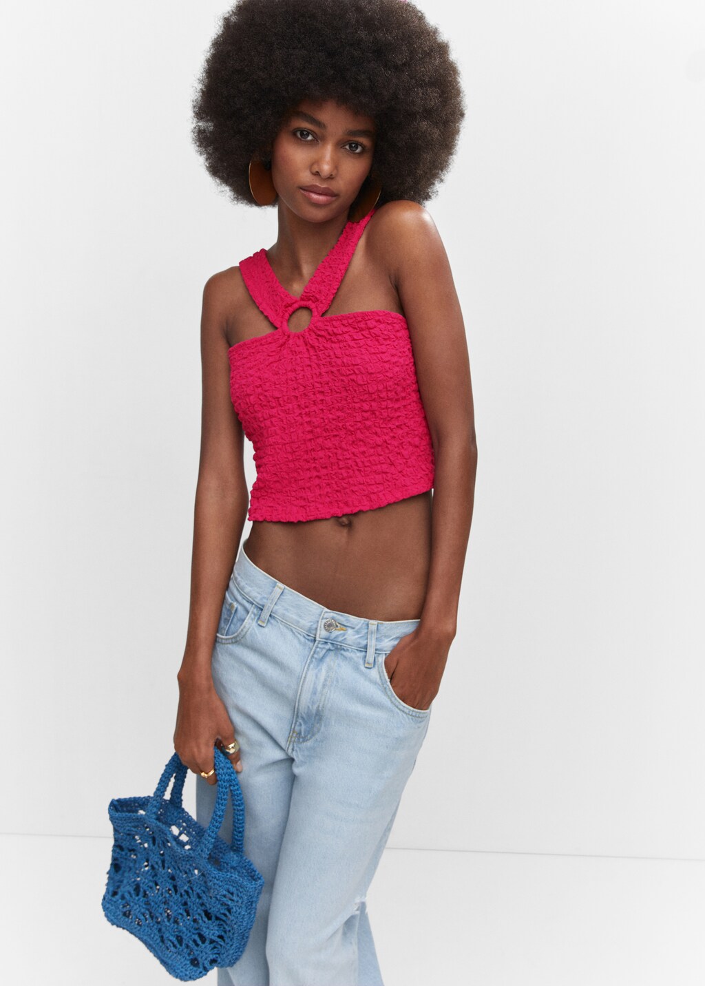 Textured top with ring detail - Women | MANGO OUTLET USA