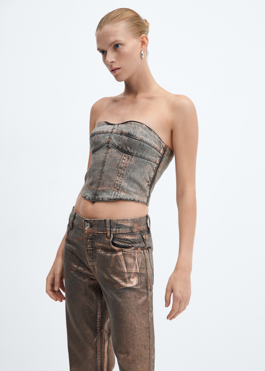 Denim foil top - Woman | MANGO OUTLET USA