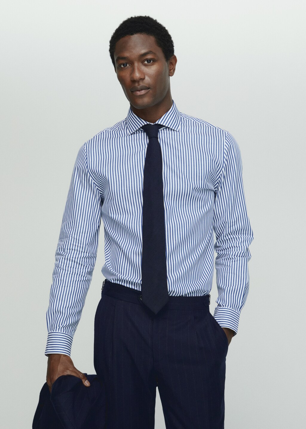 Mens blue and white striped shirt store