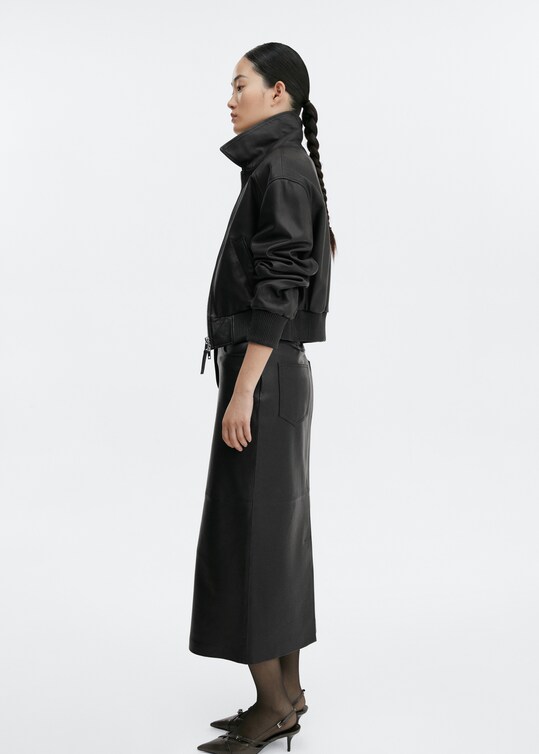 Leather aviator bomber jacket - Women | MANGO OUTLET USA