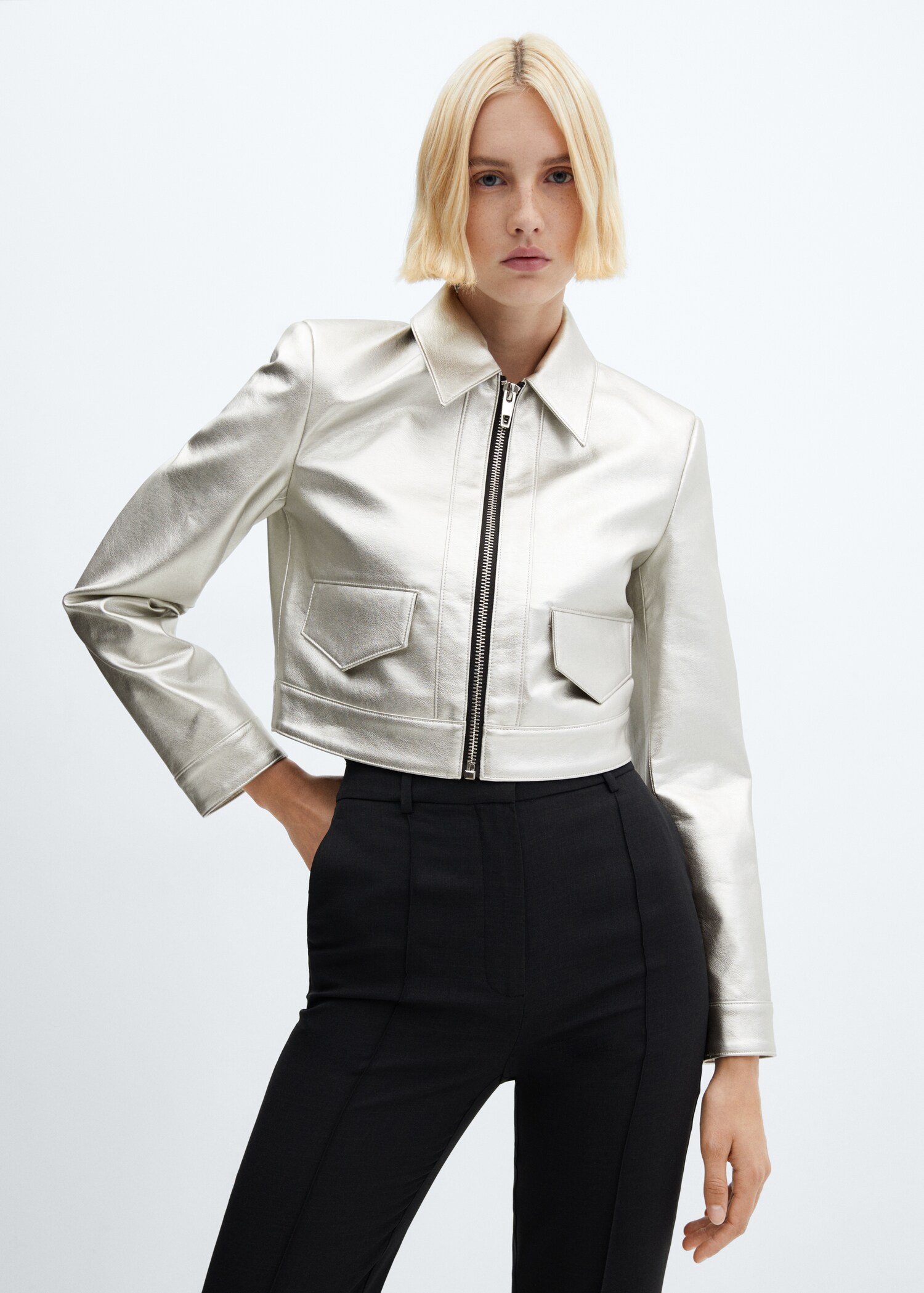 Metallic cropped jacket - Women | MANGO OUTLET USA