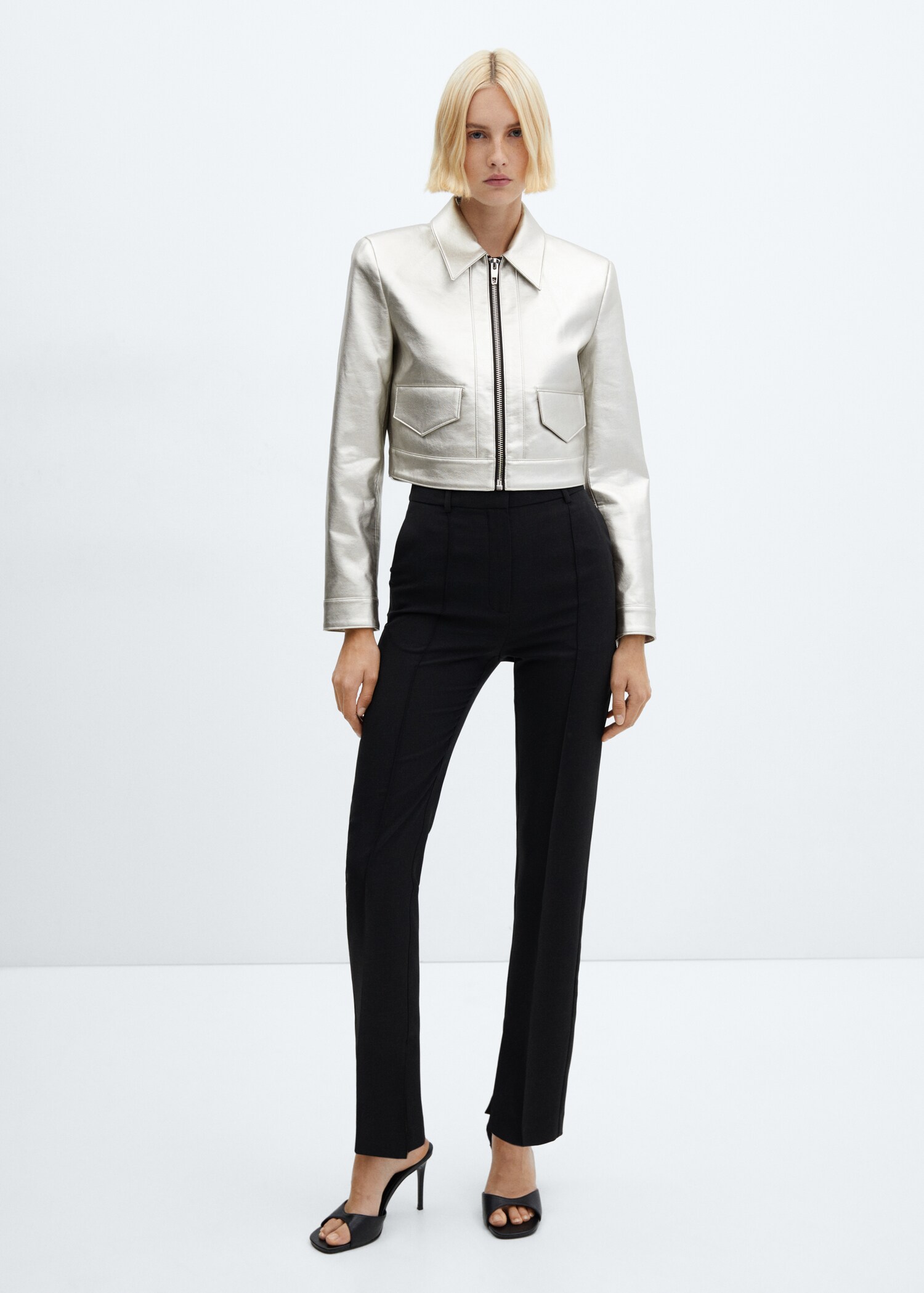 Metallic cropped jacket - Women | MANGO OUTLET USA