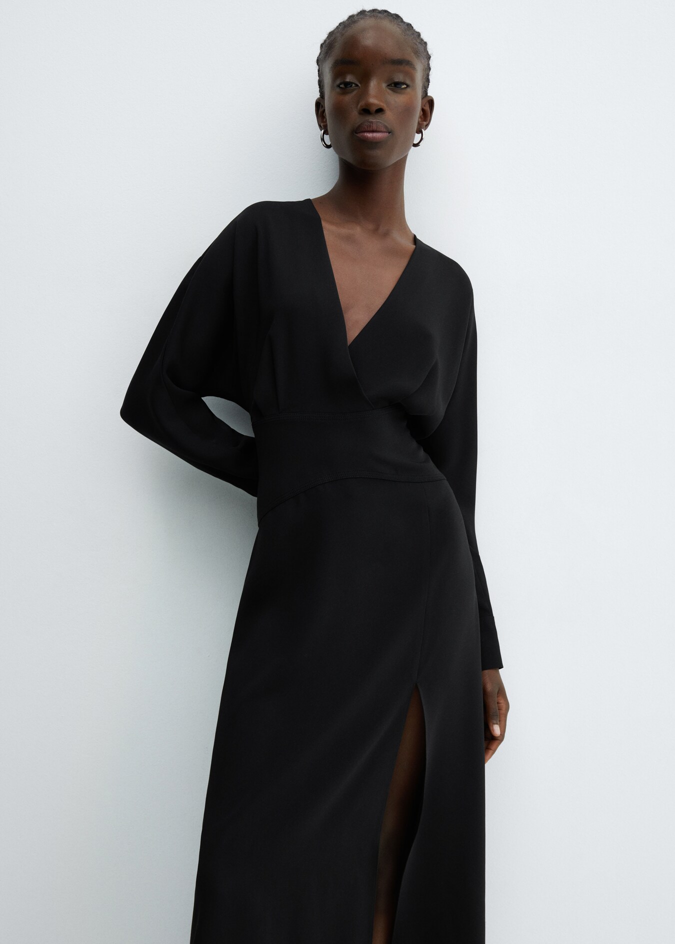 Cross-neckline slit dress - Women | MANGO OUTLET USA