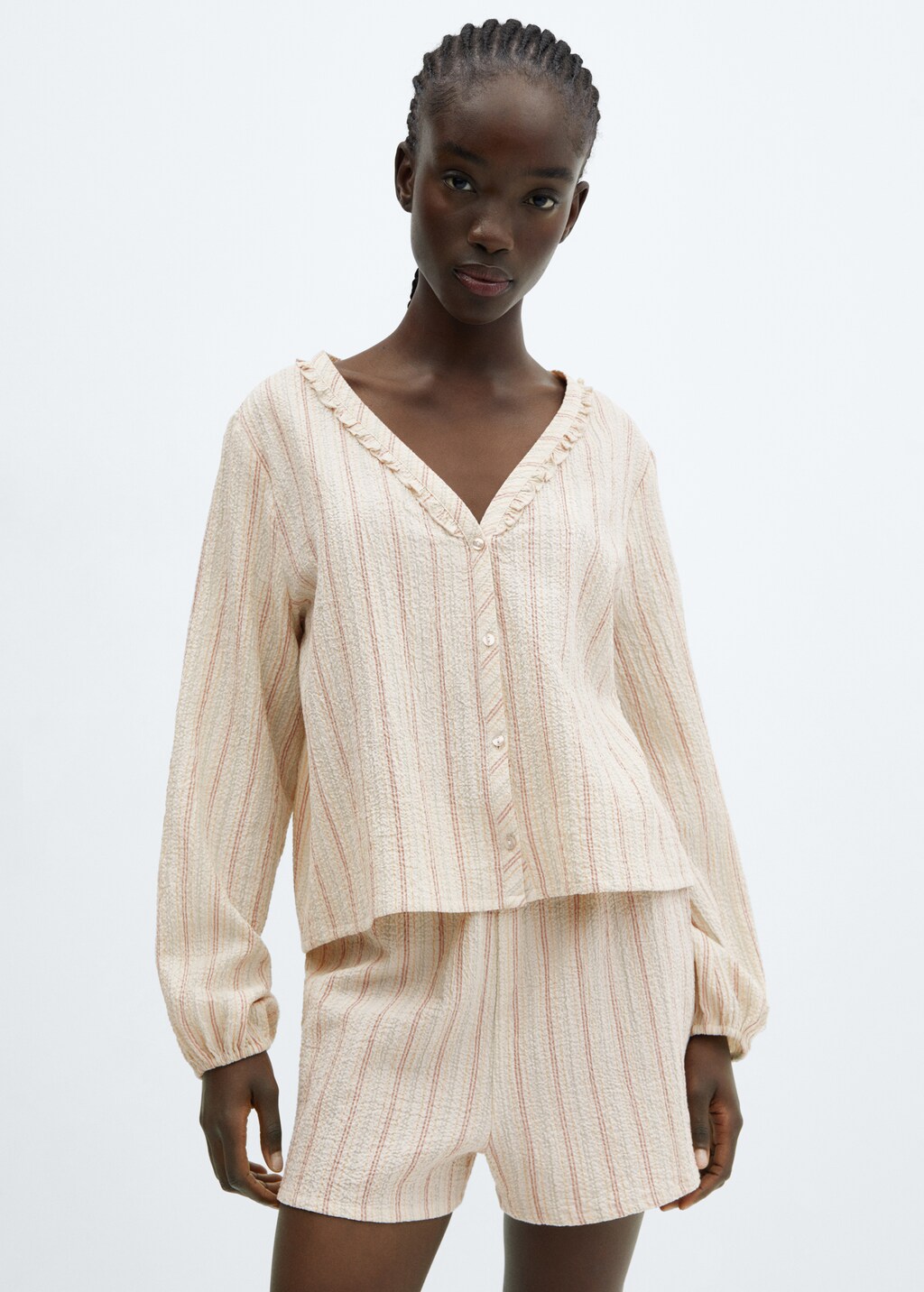 Two piece textured cotton pyjamas Women MANGO OUTLET USA