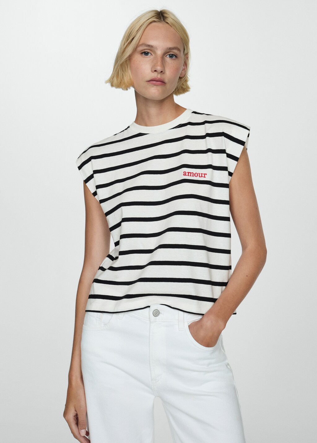 Striped cotton T-shirt - Women | MANGO OUTLET United Kingdom