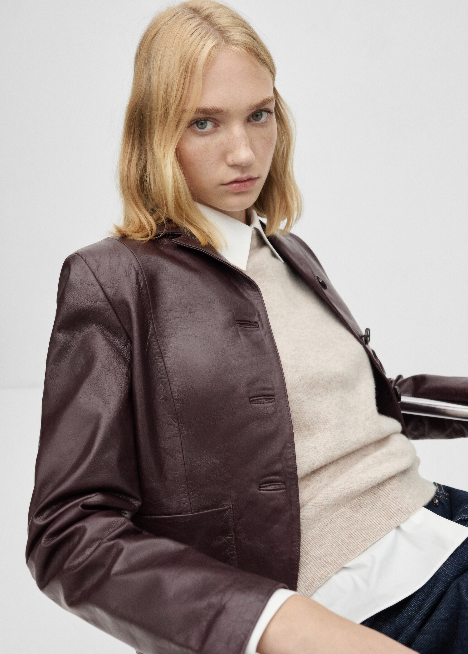 100% leather jacket with pockets - Women | MANGO OUTLET USA
