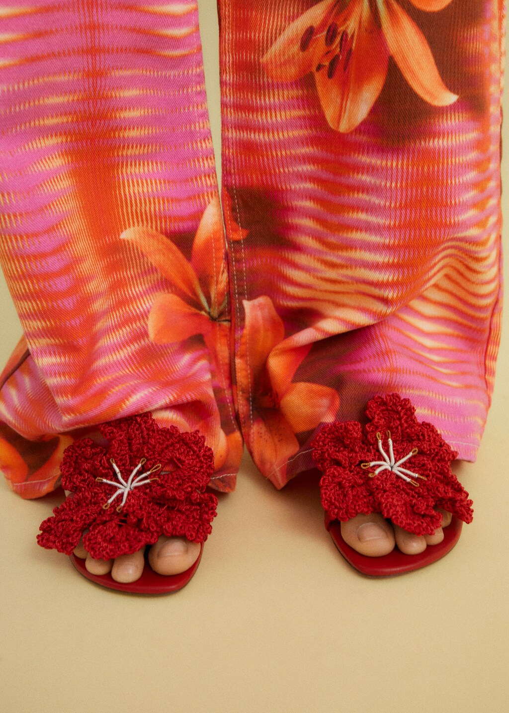 Leather sandals with flower heel - Women | MANGO OUTLET United Kingdom