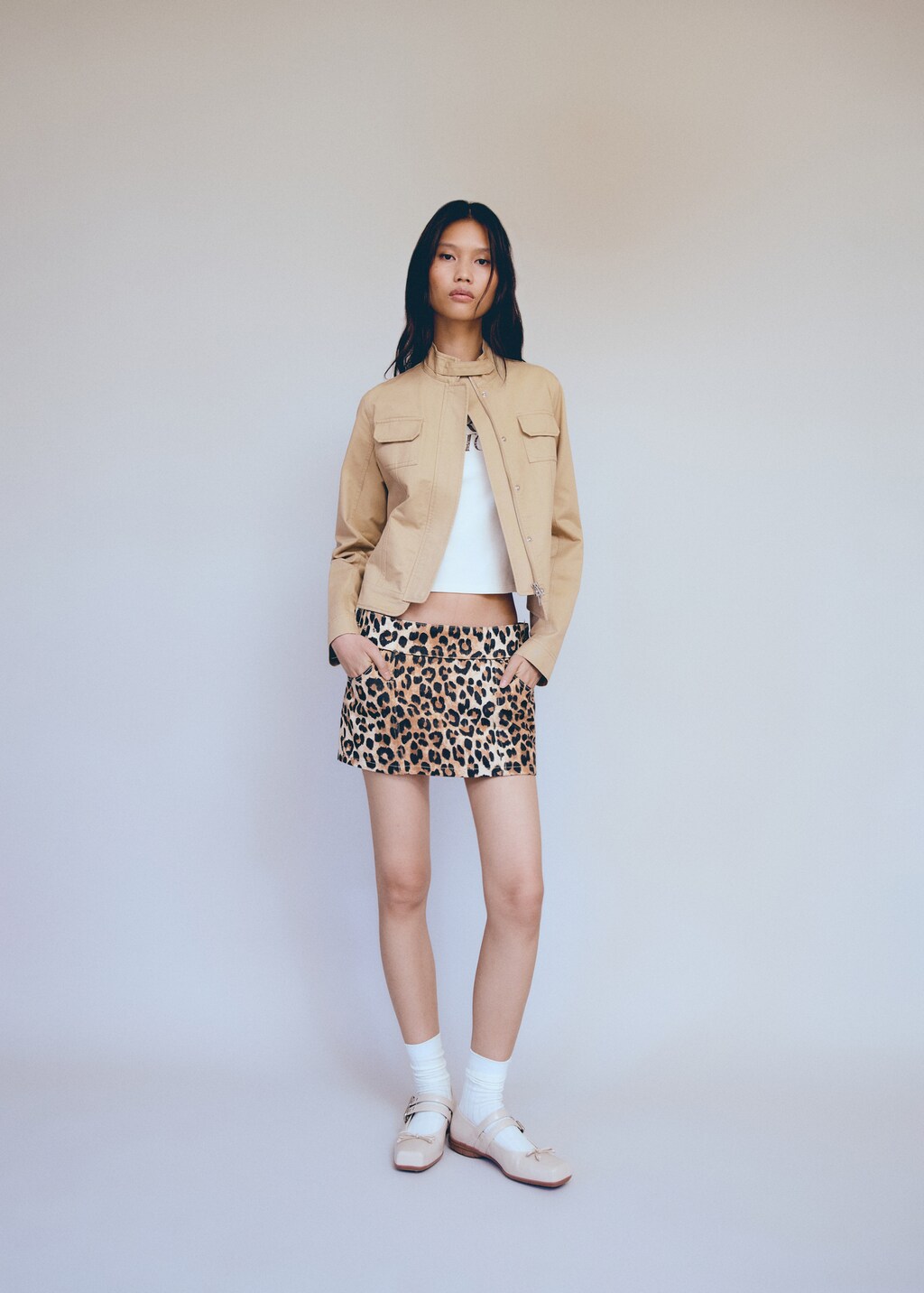 Leopard-print denim mini-skirt - Women | MANGO OUTLET Greece