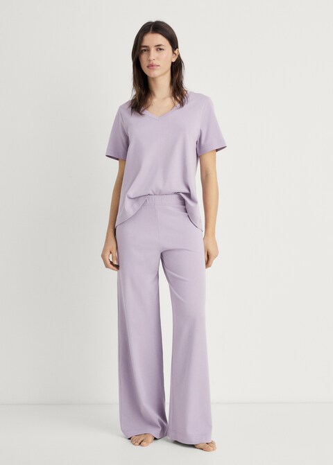 T-shirt de pyjama coton col V uni - Femme | MANGO OUTLET France ...